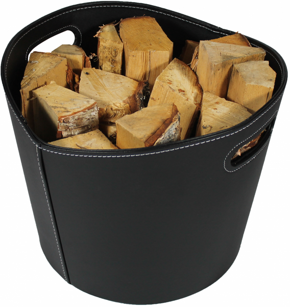 Vedkurv Rund I Sort Kunstlær | Pipehatt.com – Peis og Pipefag AS